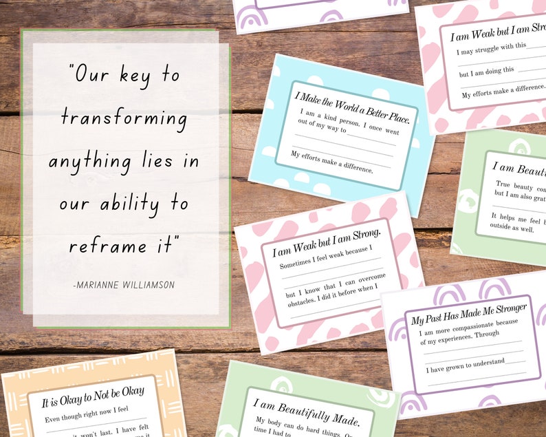 Thought Reframing Cards - Mindfulness - Reframe Your Body Image, Past, Strengths & Weaknesses ...