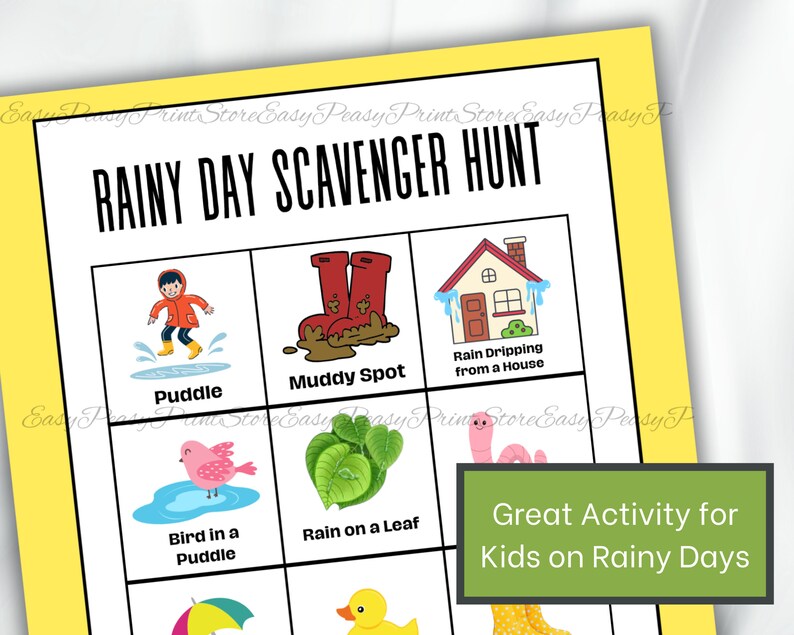 Rainy Day Scavenger Hunt Printable: Fun Outdoor Adventure for Kids! - Etsy