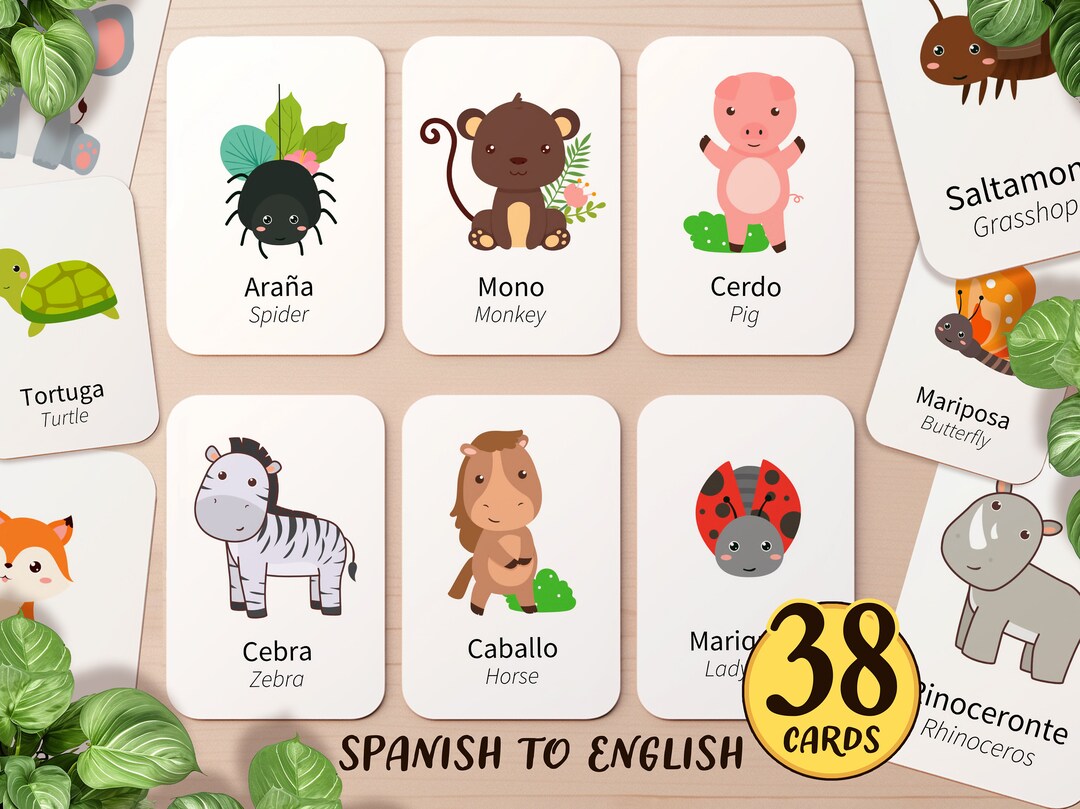 38 Spanish & English Bilingual Animals Flashcard Printable | Preschool ...