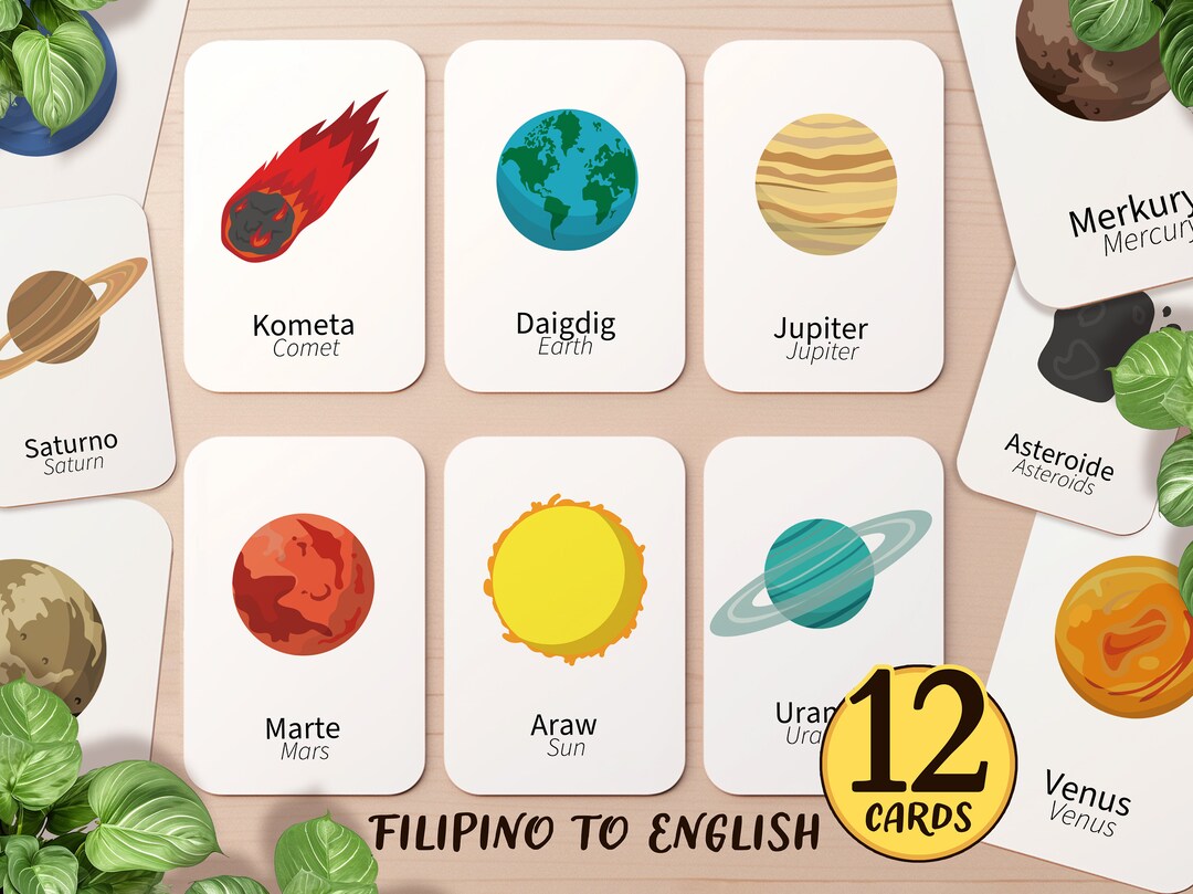 12 Filipino & English Solar System Bilingual Flashcards for Kids ...