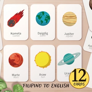 12 Filipino & English Solar System Bilingual Flashcards for Kids ...
