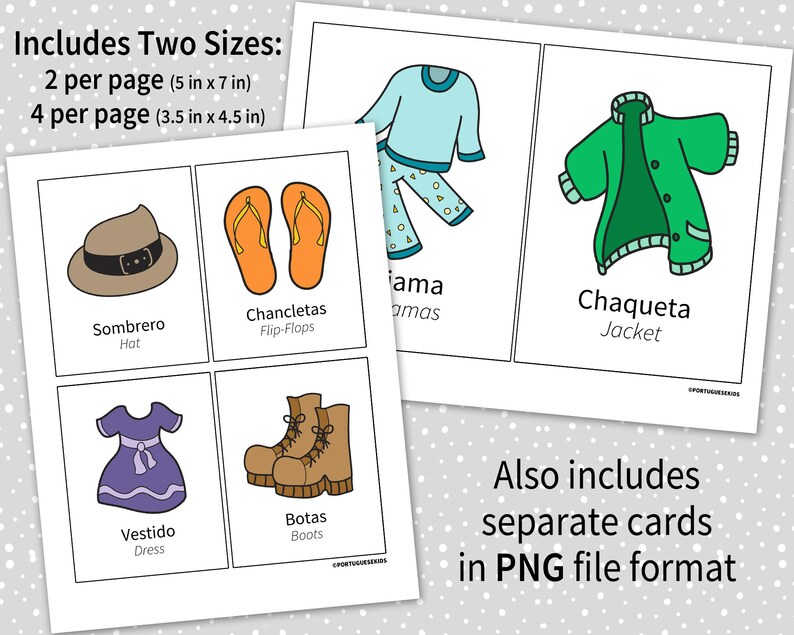 22 Spanish & English Bilingual Clothes Flashcard Printable - Etsy