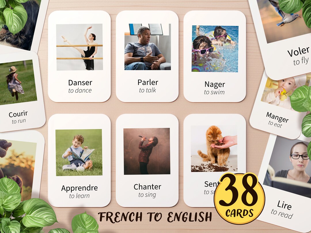 38 French & English Verbs Bilingual Flashcards for Kids | Learn French ...