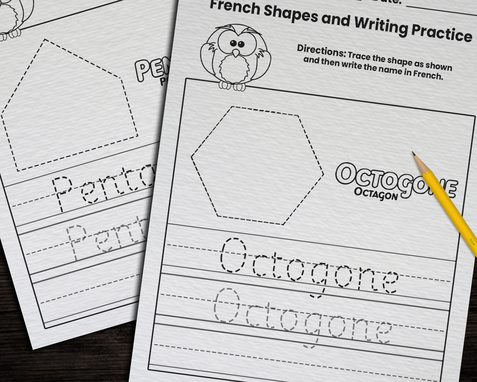 8 French Shapes Practice Worksheets for Kids | Printable French First ...