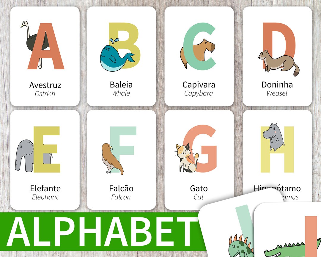 26 Portuguese & English ABC Bilingual Flashcards Printable - Etsy