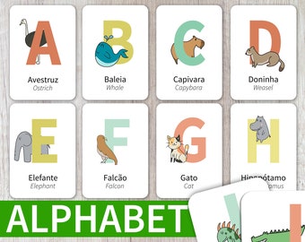 26 Portuguese & English ABC Bilingual Flashcards Printable - Etsy