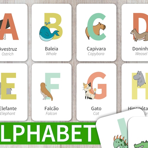 English Portuguese Bilingual Animal Flash Cards Printable - Etsy