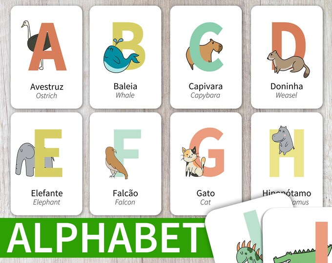 26 Portuguese & English ABC Bilingual Flashcards Printable - Etsy