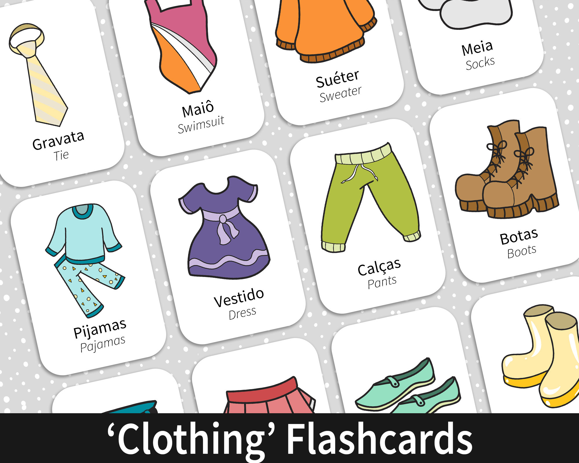 Learning Portuguese Bundle 350 Portuguese Flashcards for Kids Printable ...