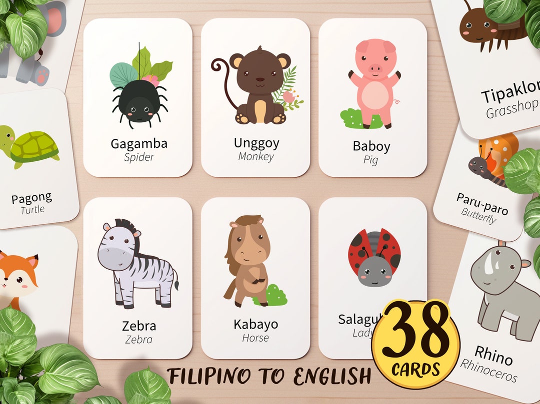 38 Filipino & English Animals: Filipino Bilingual Flashcards for Kids ...