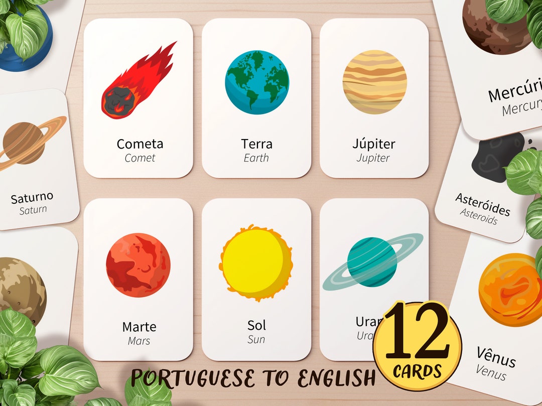 12 Portuguese & English Solar System Flashcards Printable | Brazil ...