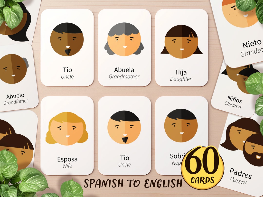 Family in Spanish & English Bilingual Flashcard Printable | Preschool ...