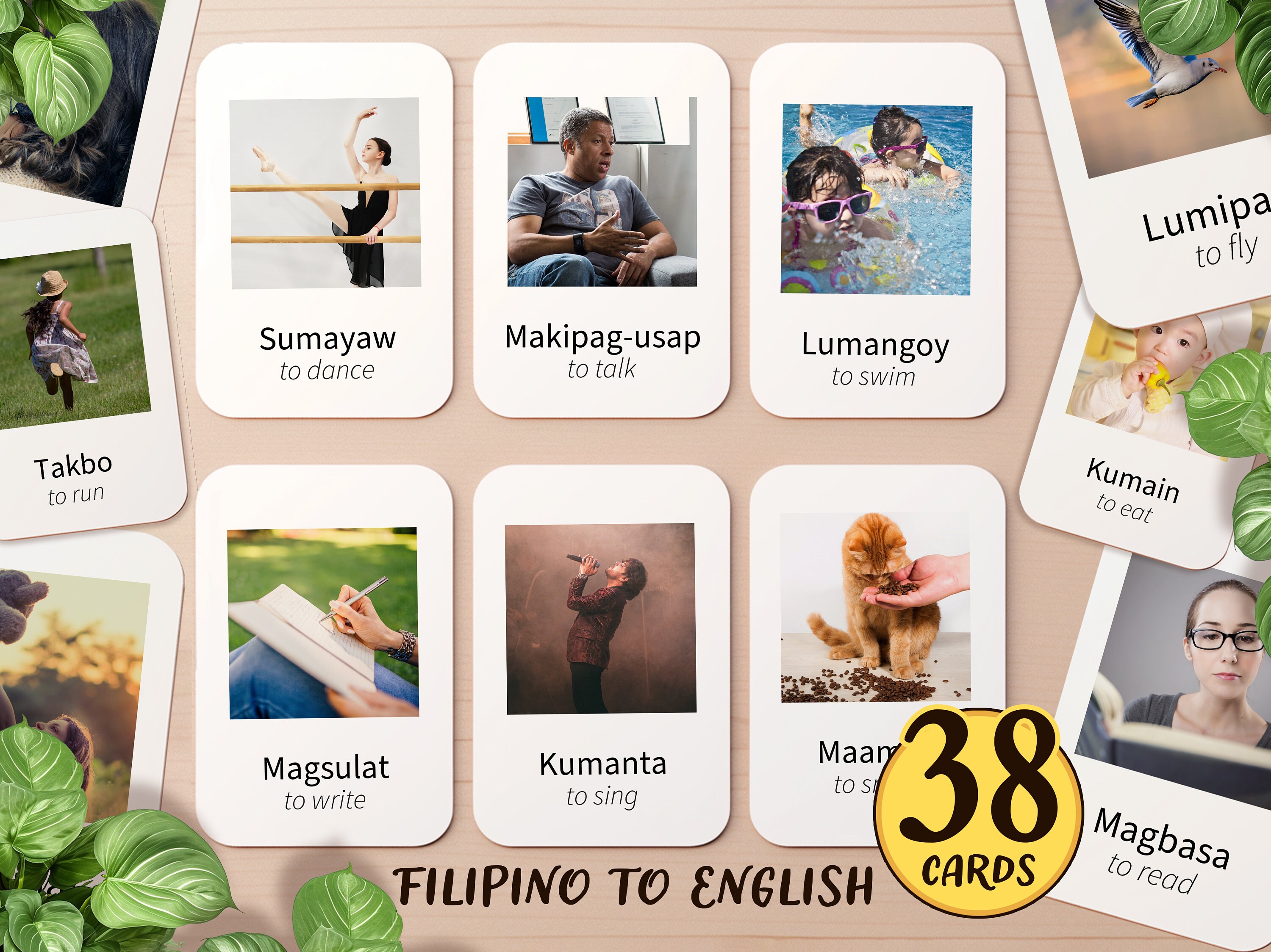 38 Filipino & English Verbs: Filipino Bilingual Flashcards for Kids ...
