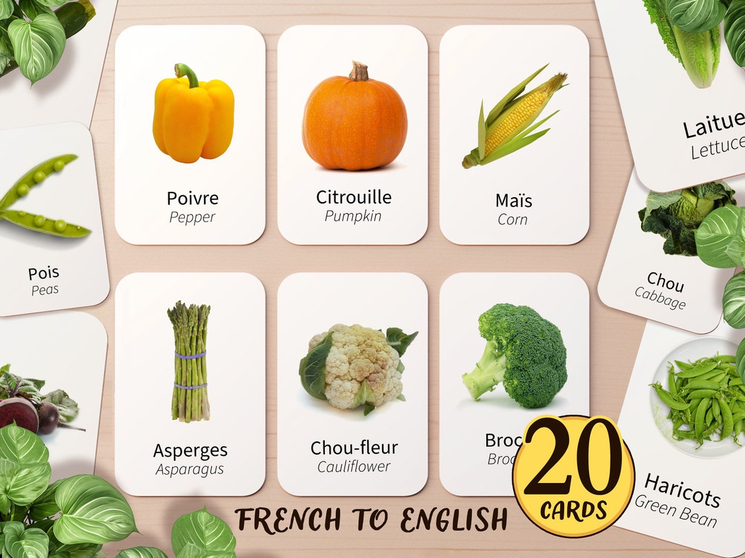 20 French & English Bilingual Vegetable Flashcards | Printable French ...