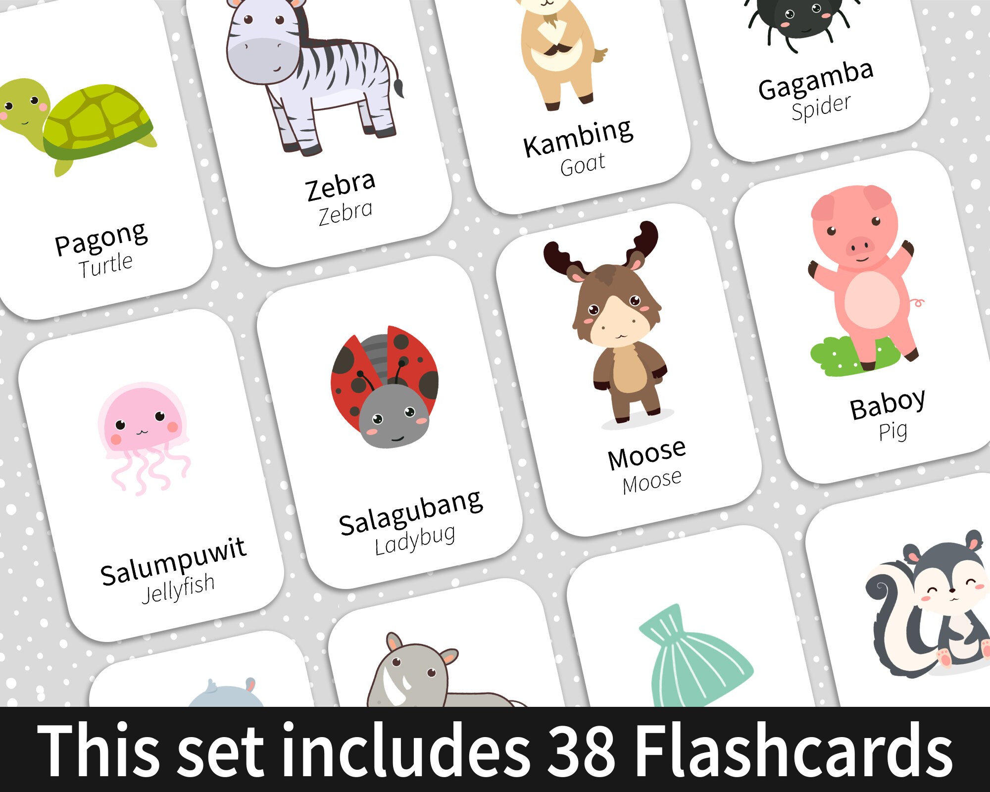 38 Filipino & English Animals: Filipino Bilingual Flashcards for Kids ...