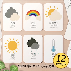Weather in Mandarin Chinese & English: Bilingual Flashcards for Kids ...