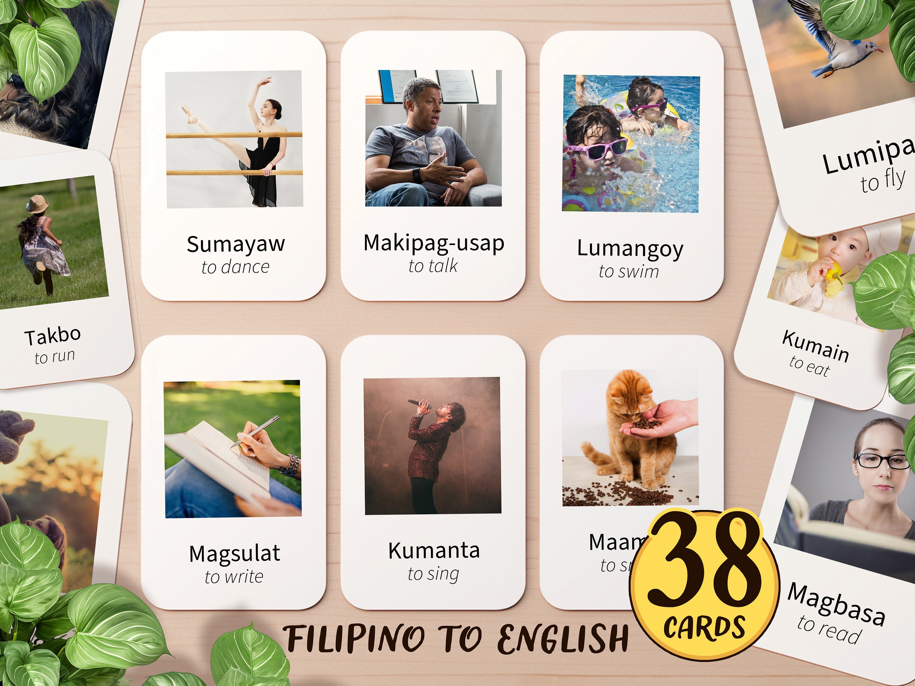 38 Filipino & English Verbs: Filipino Bilingual Flashcards for Kids ...