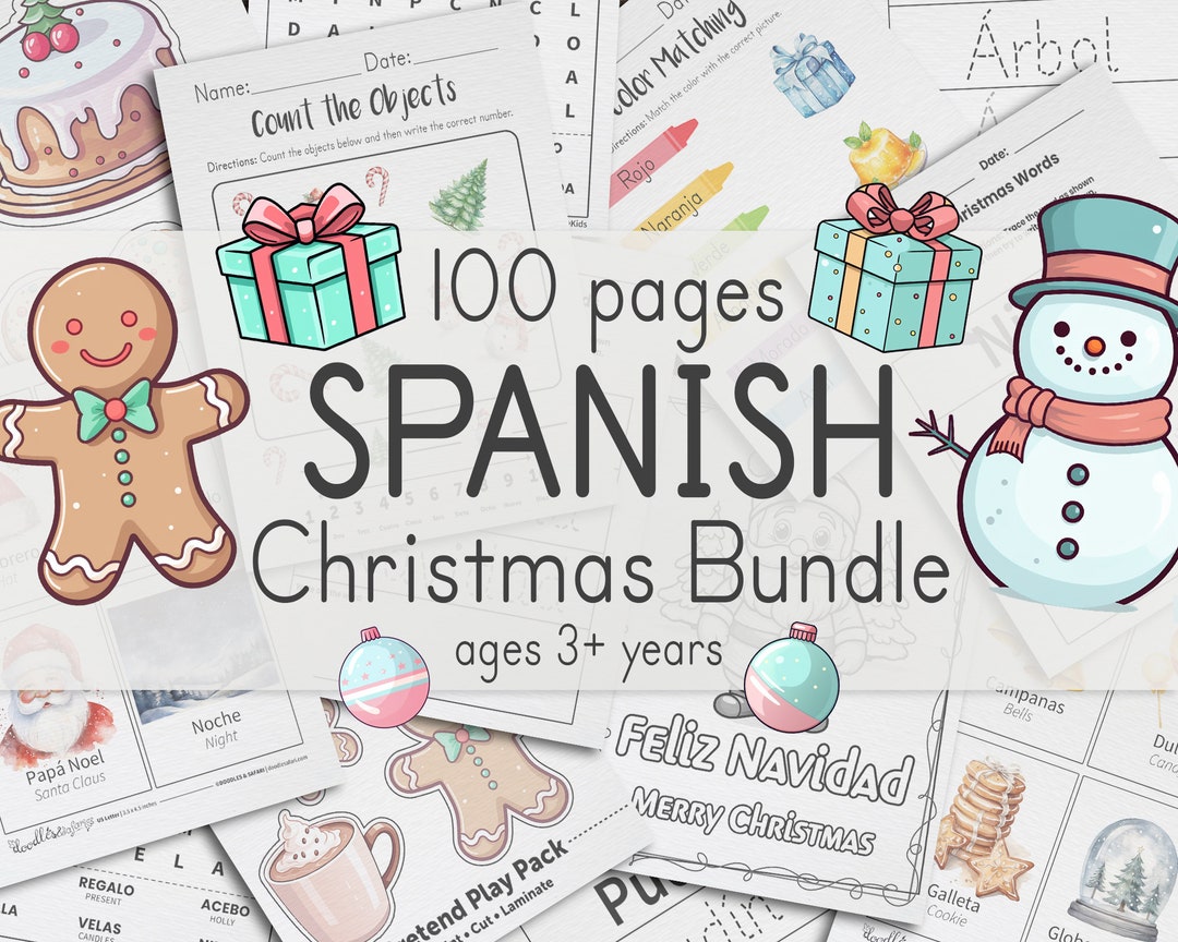 Learning Spanish Christmas Bundle, 100 Pages | Spanish Preschool ...