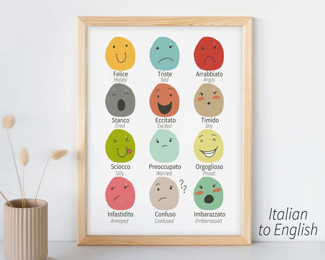 Italian & English Emotions Poster Printable | Preschool Bilingual Child ...