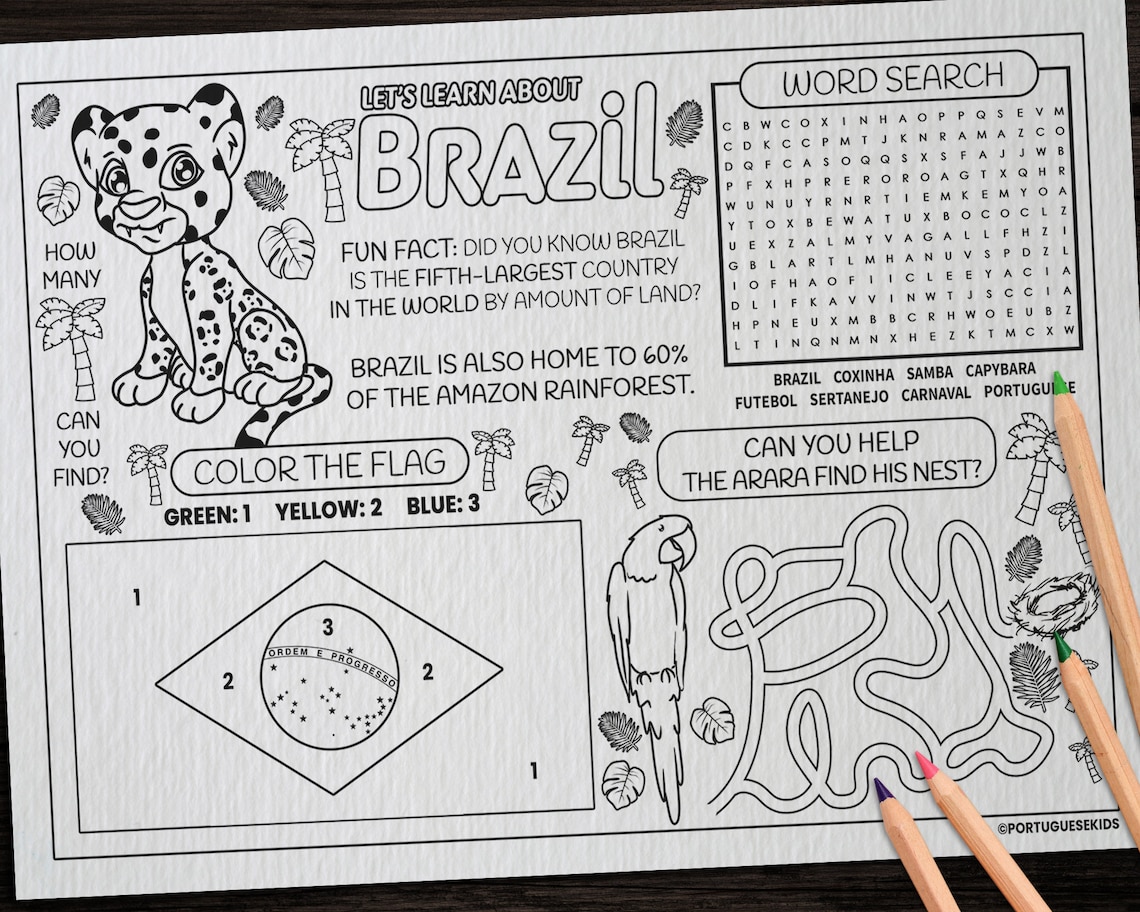 Kids Brazil Activity Sheet Printable Child Worksheet Activity Brazilian ...