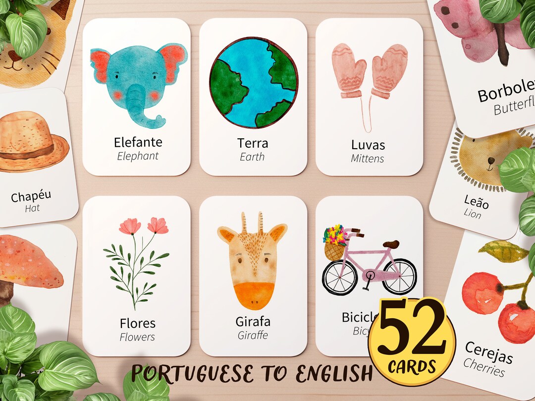 52 Portuguese & English First Words Flashcard Printable | European ...