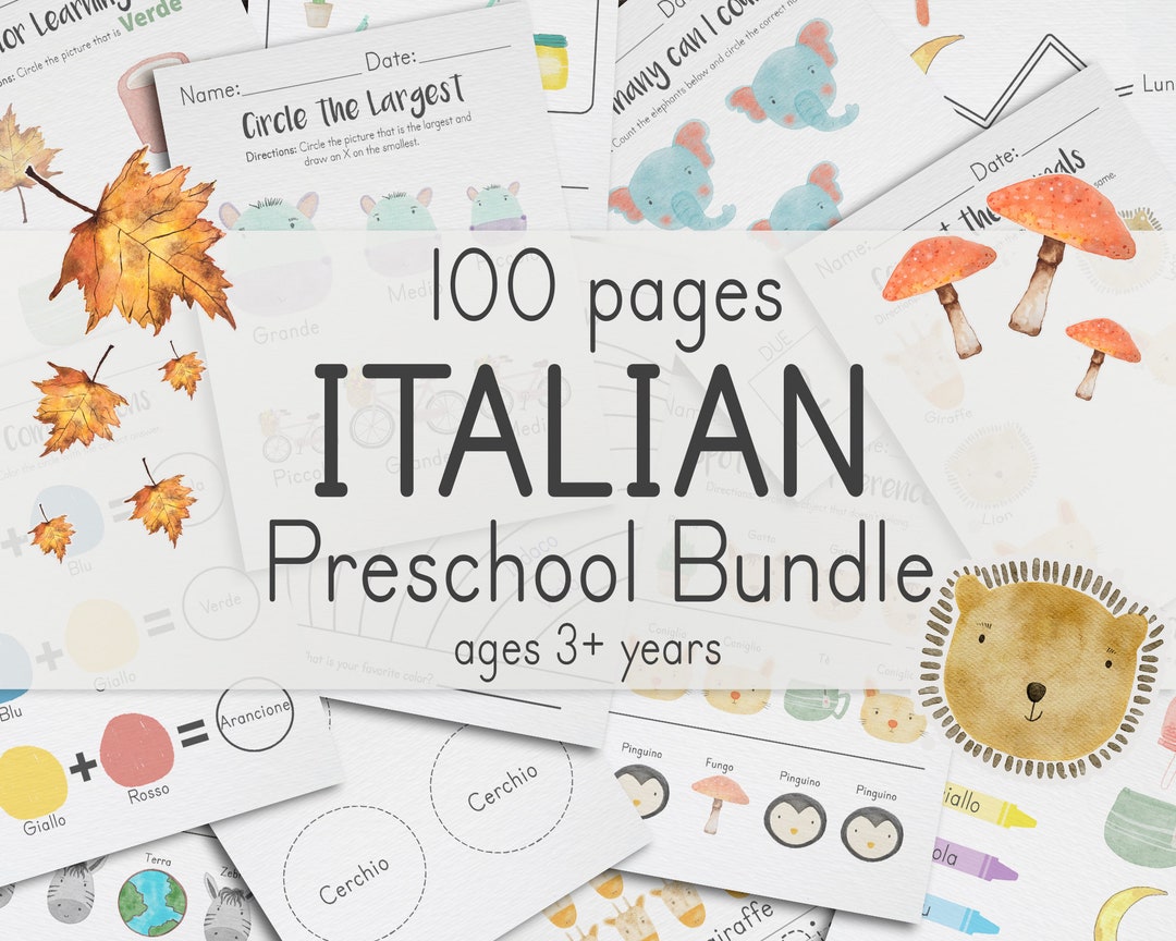 Italian Prek + K Bundle, 100 Pages | Italian Preschool & Kindergarten ...