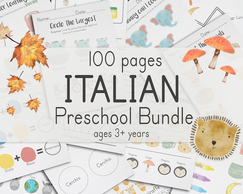 Italian Prek + K Bundle, 100 Pages | Italian Preschool & Kindergarten ...