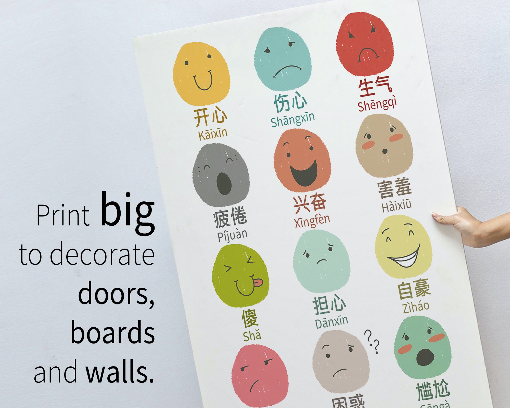 Mandarin Chinese Emotions Poster Printable | Preschool Mandarin Chinese ...