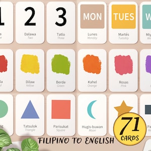 Filipino Basics Bundle Flashcards Tagalog Numbers Day Month Seasons ...