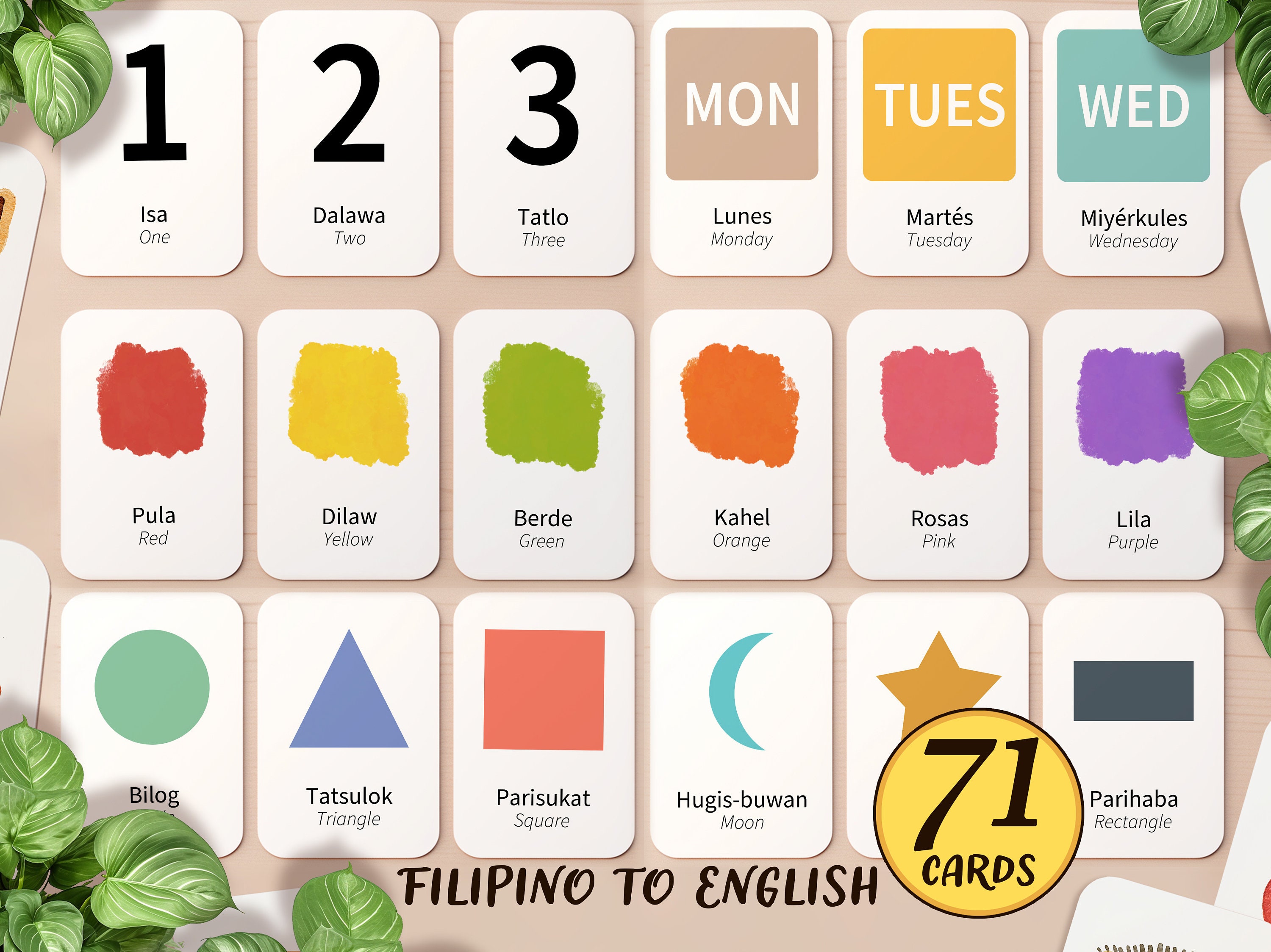 Filipino Basics Bundle Flashcards Tagalog Numbers Day Month Seasons ...