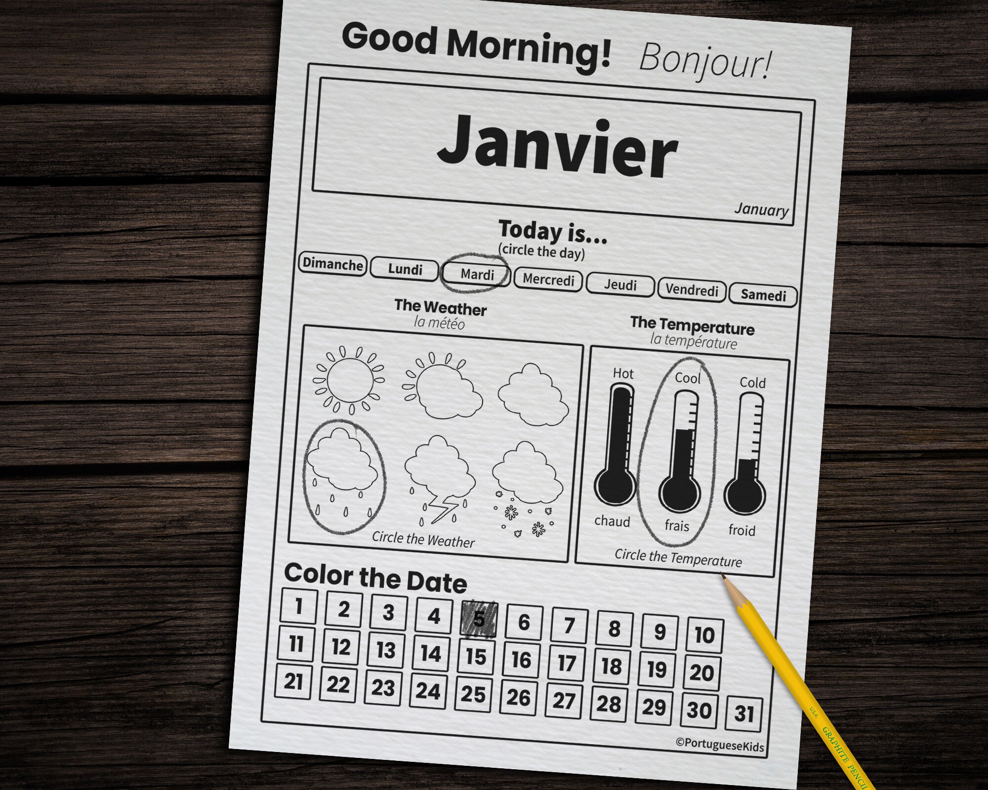 12 French Calendar Worksheets for Kids Printable French - Etsy