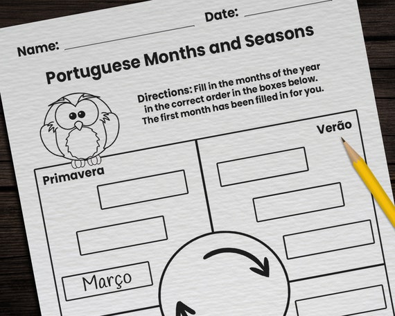 17 Portuguese Months and Seasons Worksheets for Kids | Etsy