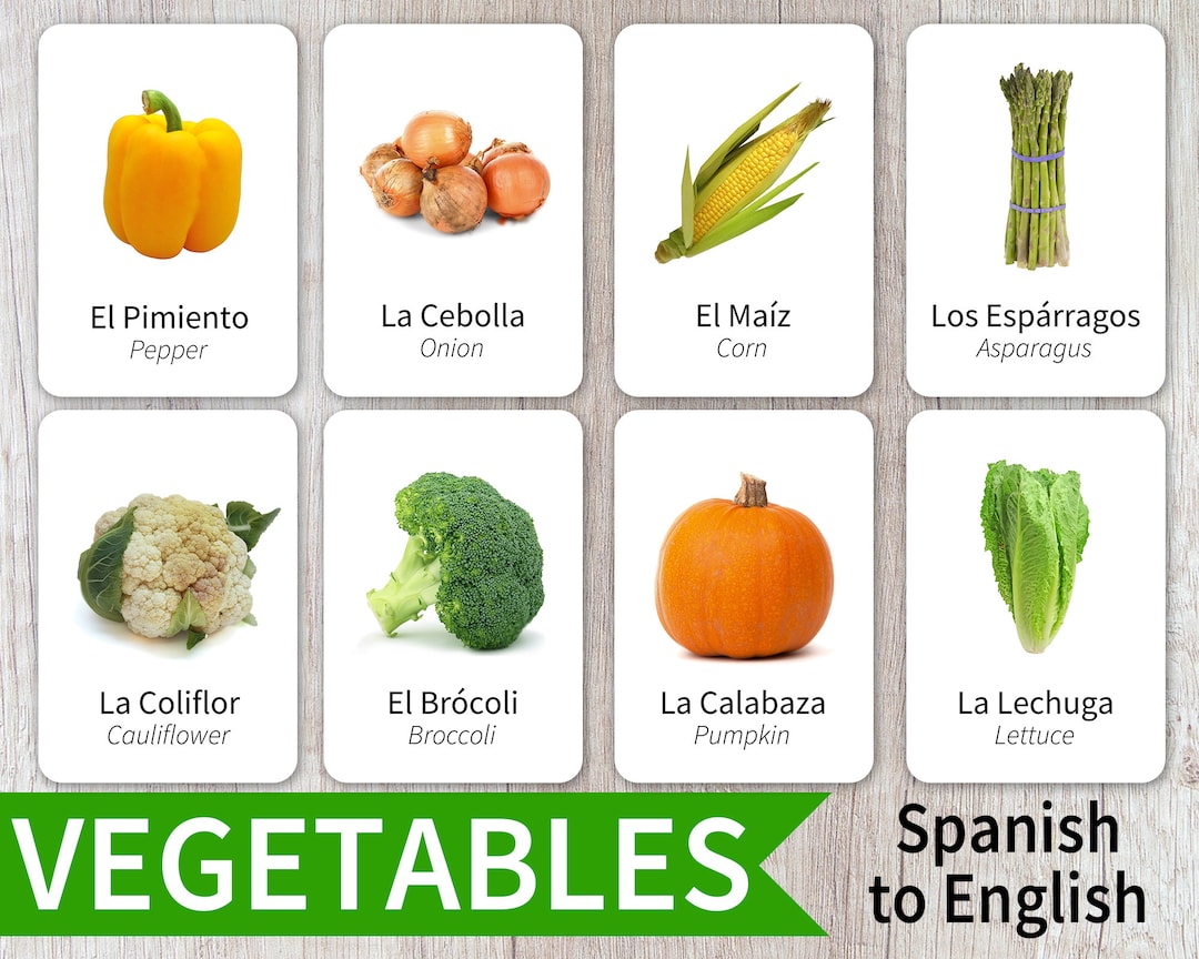 20 Spanish & English Bilingual Vegetables Flashcard Printable - Etsy