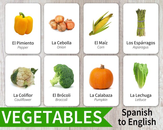 20 Spanish & English Bilingual Vegetables Flashcard Printable - Etsy