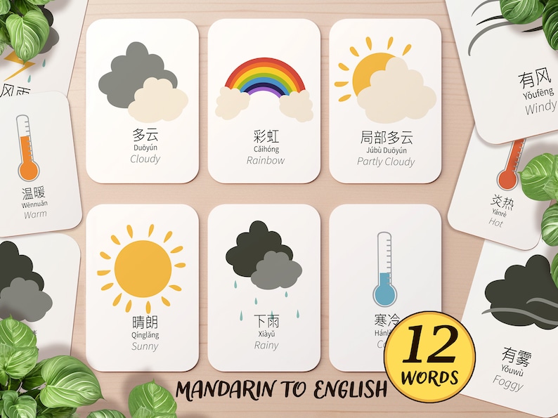 Weather in Mandarin Chinese & English: Bilingual Flashcards for Kids ...