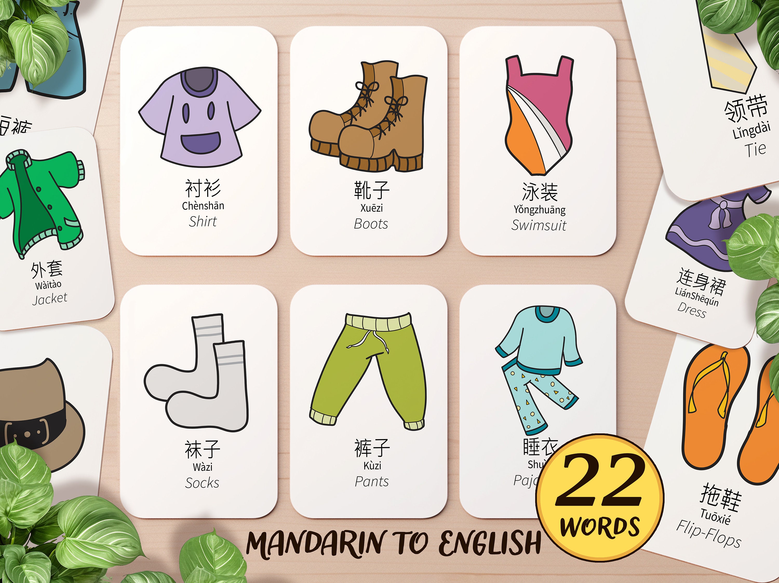 Clothes in Mandarin Chinese & English: 44 Bilingual Flashcards for Kids ...