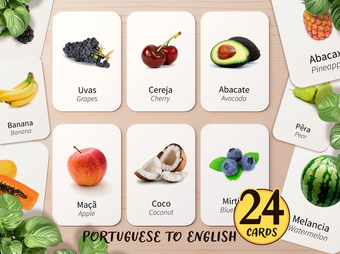 24 Portuguese & English Fruit Brazil Flashcard Printable Preschool ...
