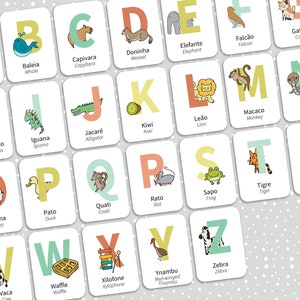 26 Portuguese & English ABC Bilingual Flashcards Printable - Etsy