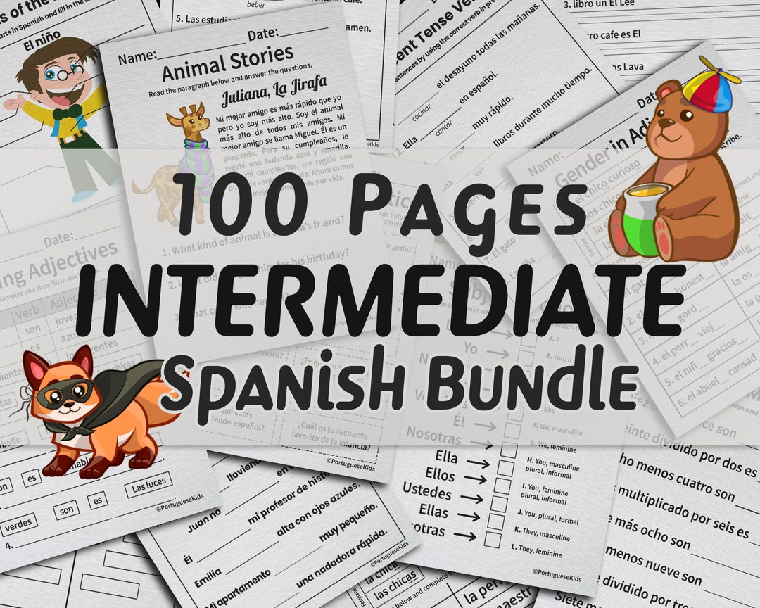 Spanish Intermediate Worksheet Bundle | 100 Spanish Vocabulary ...