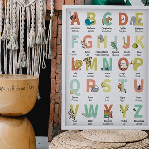 Spanish & English Alphabet Poster Printable | Preschool Bilingual Kid ...