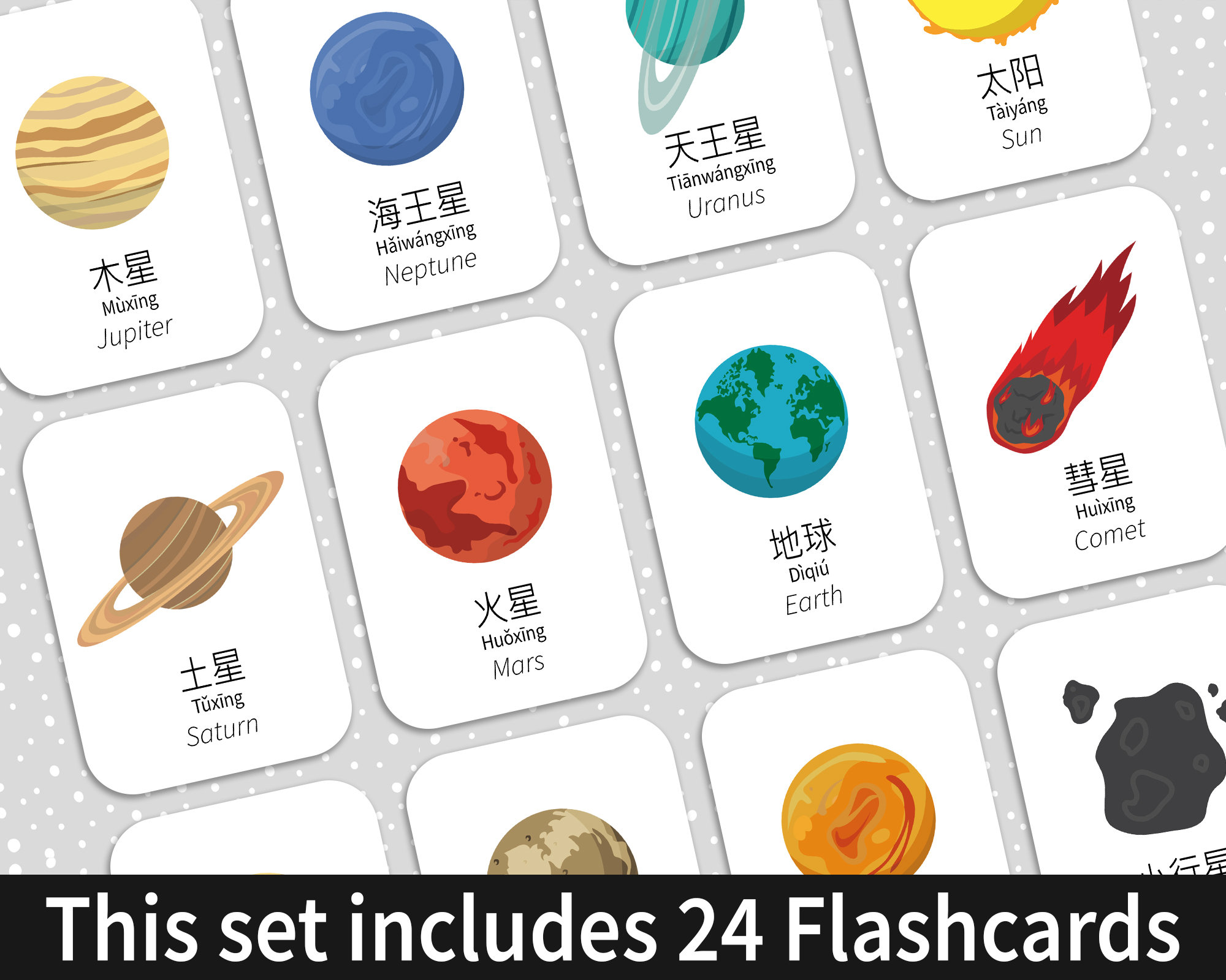 Solar System in Mandarin Chinese & English: Bilingual Flashcards for ...