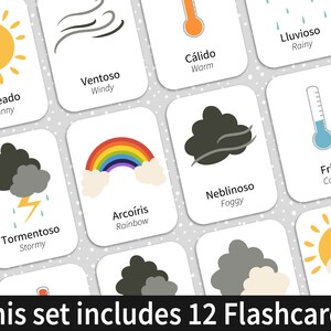 12 Spanish & English Weather Bilingual Flashcard Printable Editable ...