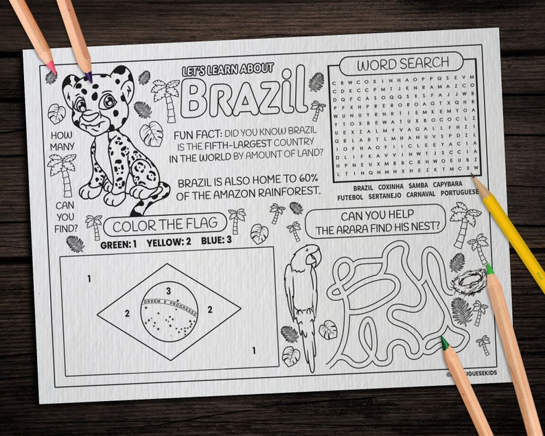 Kids Brazil Activity Sheet Printable Child Worksheet - Etsy