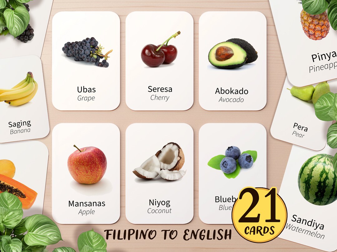 21 Filipino & English Fruit Bilingual Flashcards for Kids Learn ...