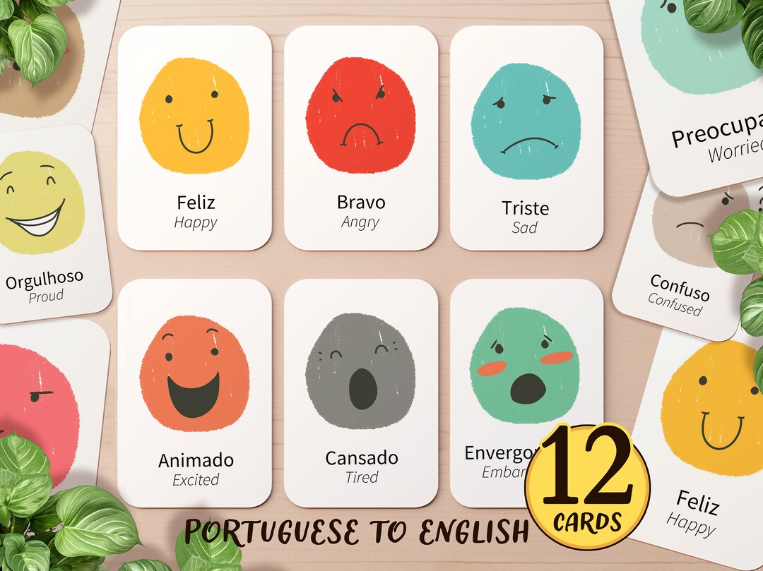12 Portuguese & English Emotions Flashcard Printable | Brazil Child ...