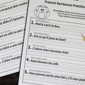 10 French Sentence Practice Worksheets for Kids | Printable French ...