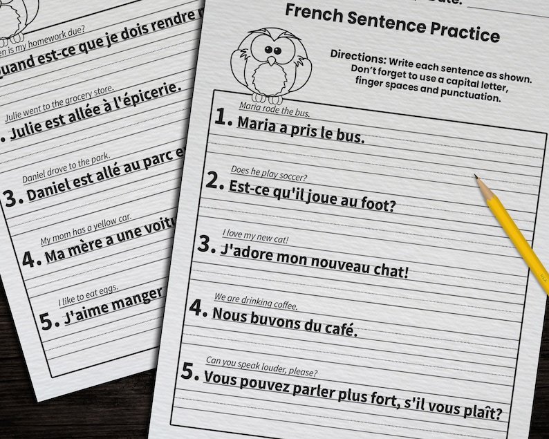 10 French Sentence Practice Worksheets for Kids | Printable French ...