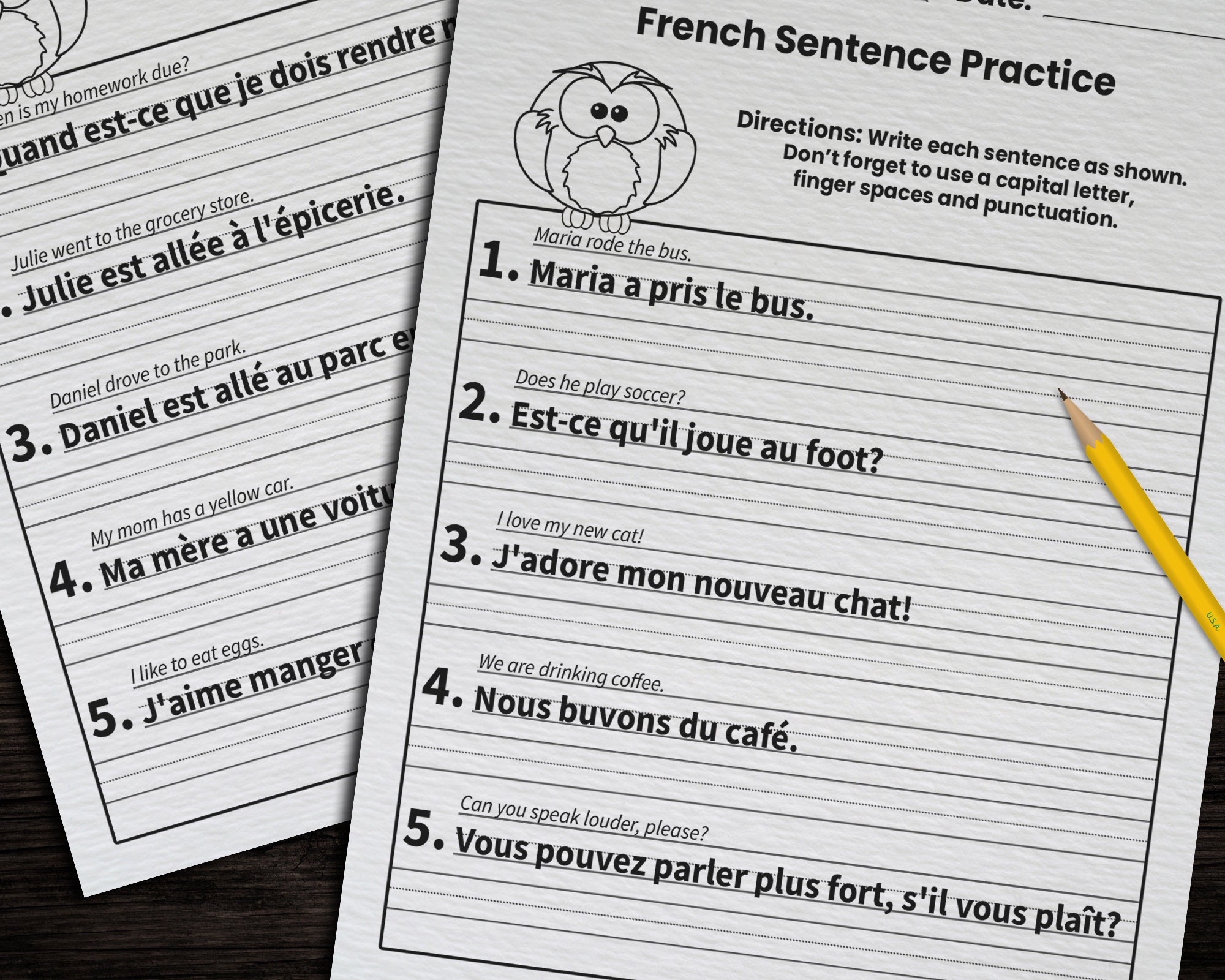 10 French Sentence Practice Worksheets for Kids | Printable French ...