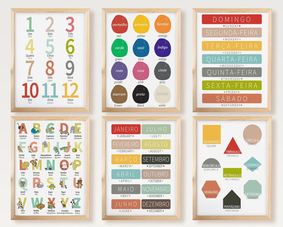 Portuguese & English Decor, Set of 6 Homeschool Prints Portugal Brazil ...