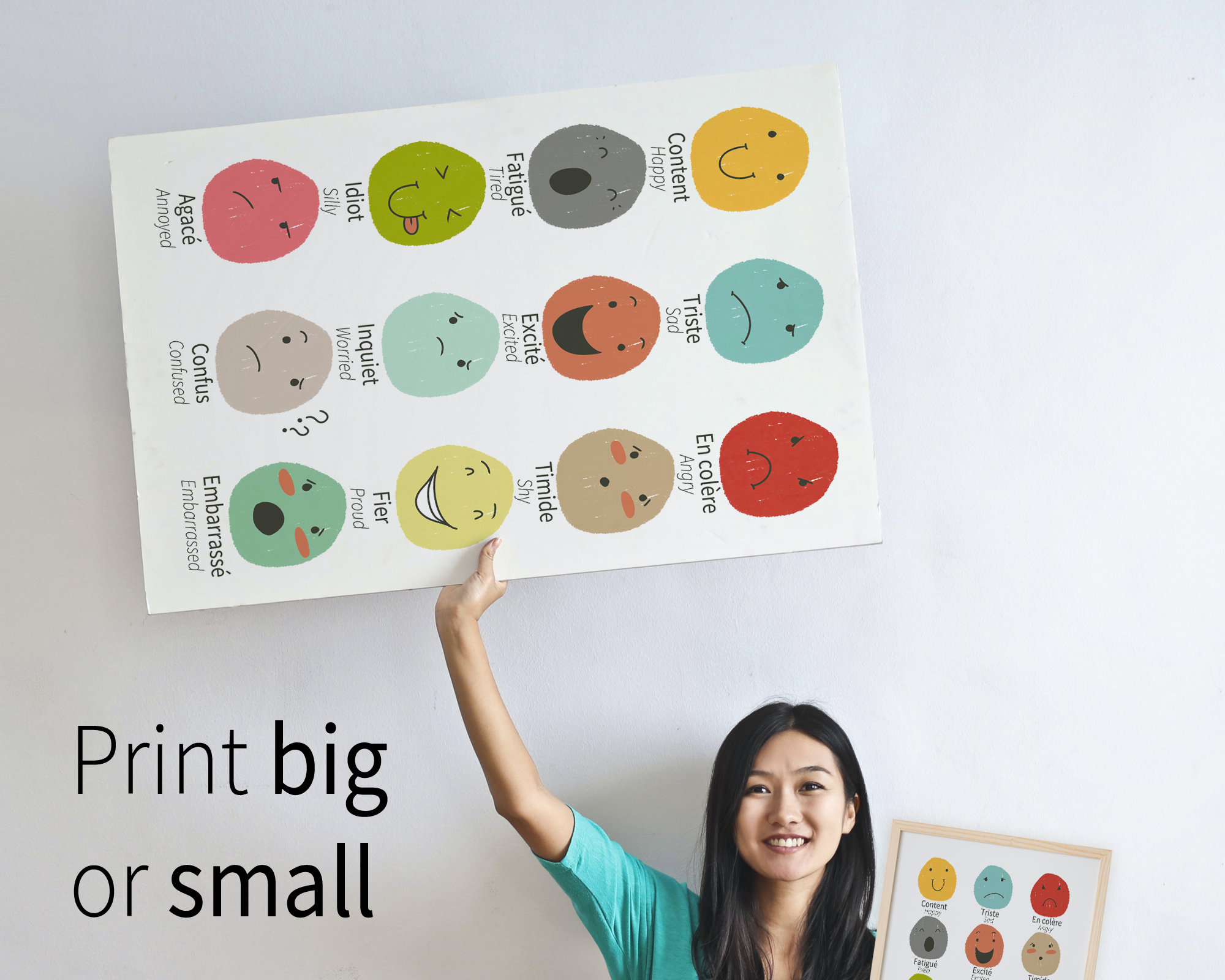 French & English Emotions Poster Printable | Preschool Bilingual Child ...